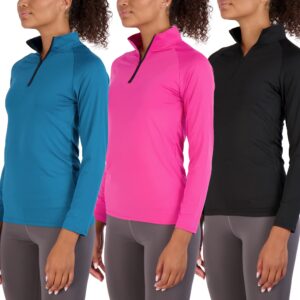 3 Pack: Womens Quarter 1/4 Zip Pullover Plus Size Long Sleeve Shirt Quick Dry Dri Fit Yoga 1/2 Zip Athletic Ladies Active Gym Workout Top Golf UPF Hiking Outdoor Sports Exercise Running SET11, 3X