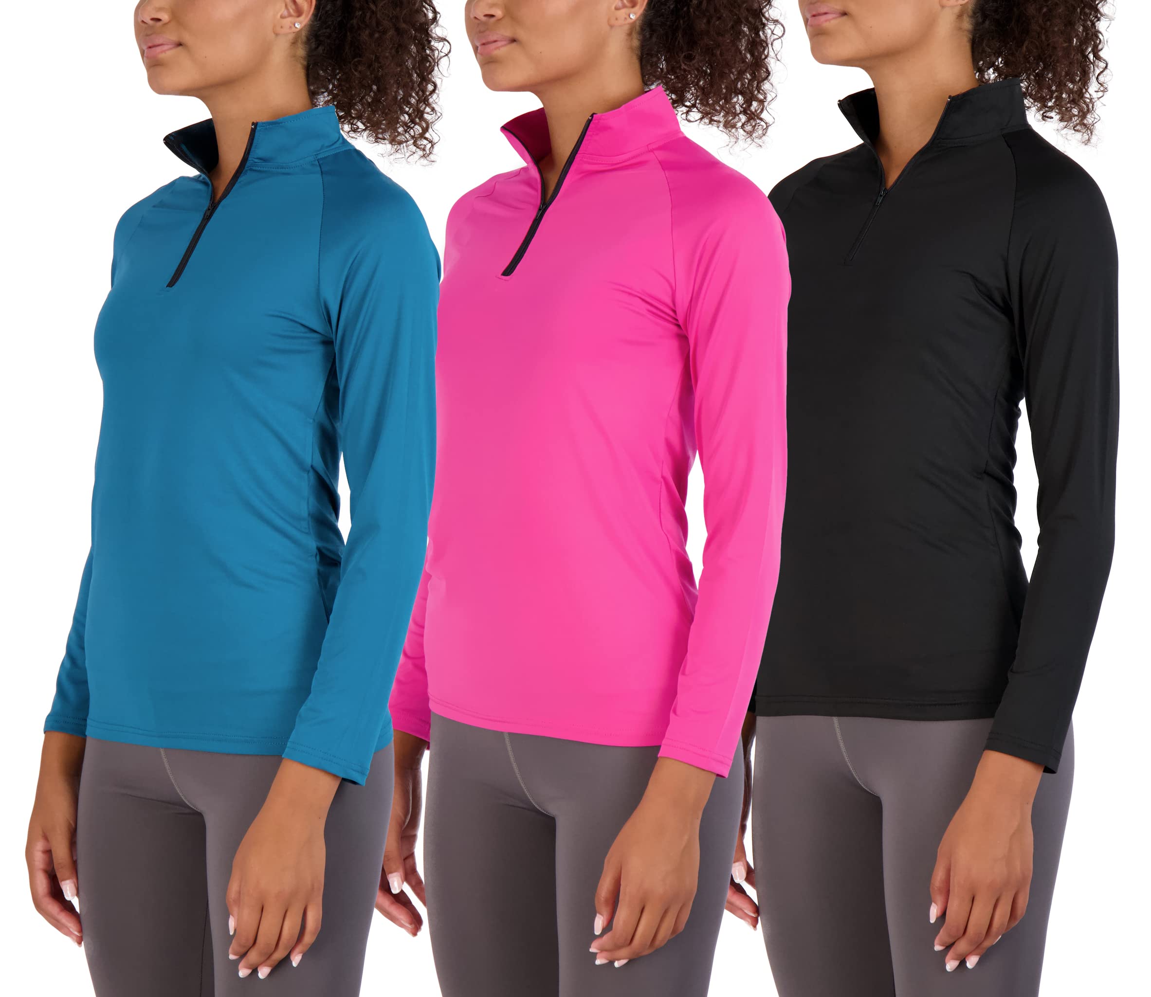 3 Pack: Womens Quarter 1/4 Zip Pullover Plus Size Long Sleeve Shirt Quick Dry Dri Fit Yoga 1/2 Zip Athletic Ladies Active Gym Workout Top Golf UPF Hiking Outdoor Sports Exercise Running SET11, 3X