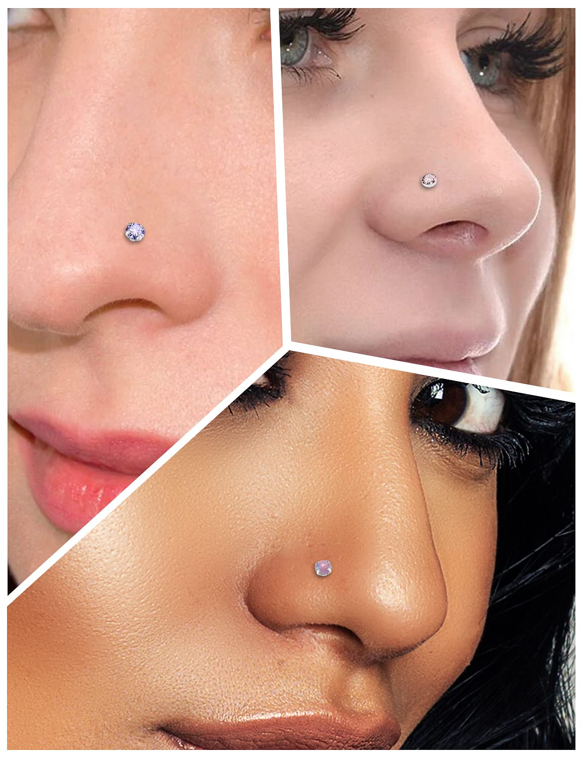 Ocptiy 18G Push in Nose Ring Stus for Women Surgical Stainless Steel Straight Threadless Nose Nostril Lip Ring Stud Bone Pin Bar Cartilage Tragus Helix Earring Piercing Jewelry Men Diamond 3mm Silver