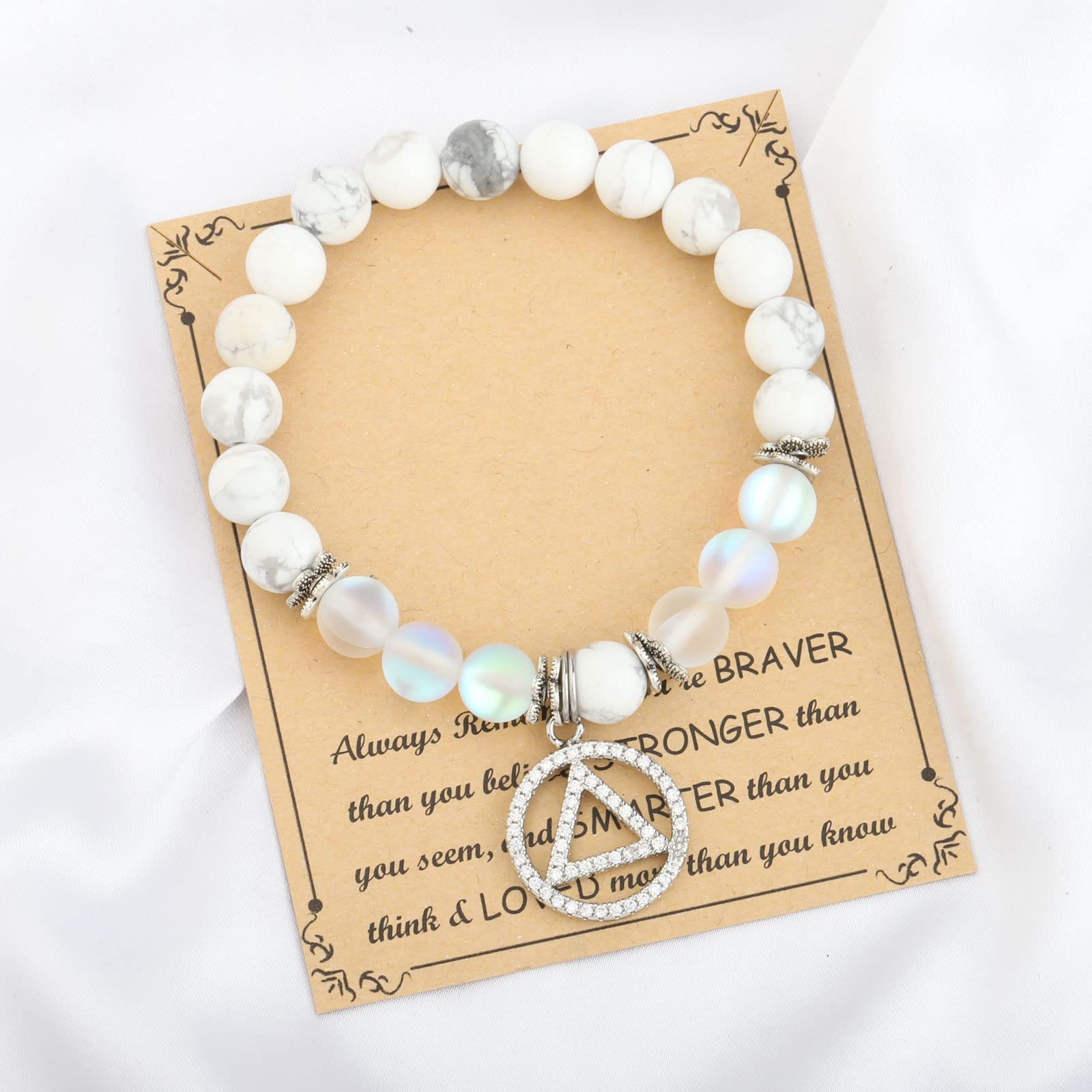 FUSTMW AA Recovery Bracelet Sobriety Gift Alcoholics Anonymous Gift AA Sober Addiction Recovery Jewelry AA Sobriety Bracelet(White)