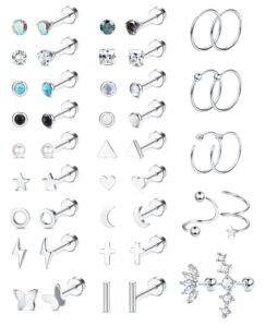 sailimue 23pairs flat back earrings hypoallergenic surgical steel earrings for women men hoop stud earrings set small cartilage earrings tragus daith helix earrings