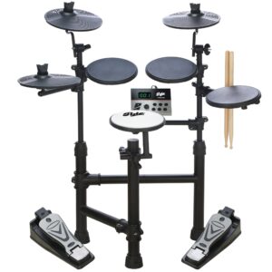 pyle electronic drum set-portable powerful kit w machine for beginners touch sensitive drum pads, midi computer connection, quick setup roll-up design (mac & pc compatible) (ptedk50) black