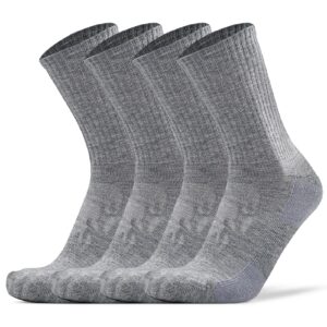 kitnsox 4 pack men's women's merino wool hiking running socks crew warm thick cushioned outdoor walking sport athletic sock, medium, light grey