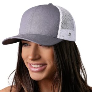 HAKA Trucker Hat for Men & Women, Blank Mesh Snapback Adjustable Baseball Cap (Gray & White)