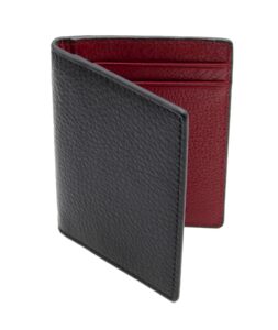 the tanned cow- slim minimalist cardholder wallet for men women, mini thin leather bifold, compact, front pocket credit card holder with rfid blocking, gift box (bubble leather, black/sangria red)