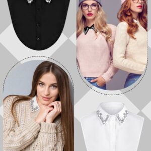 Bencailor 2 Pieces Rhinestone Fake Collar Detachable Dickey Collar for Women Half Shirt Collar Blouse False Collar for Women Girls Outfits, White and Black