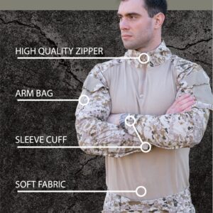 Military Uniform for Men - Camo Long Sleeve Shirt Men & G3 Combat Pants with Knee Pads - Combat Camouflage Tactical Suit - Fishing, Hunting, Shooting, Paintball, Airsoft Clothes 1/4 Zip (X-Large)