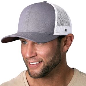 HAKA Trucker Hat for Men & Women, Blank Mesh Snapback Adjustable Baseball Cap (Gray & White)