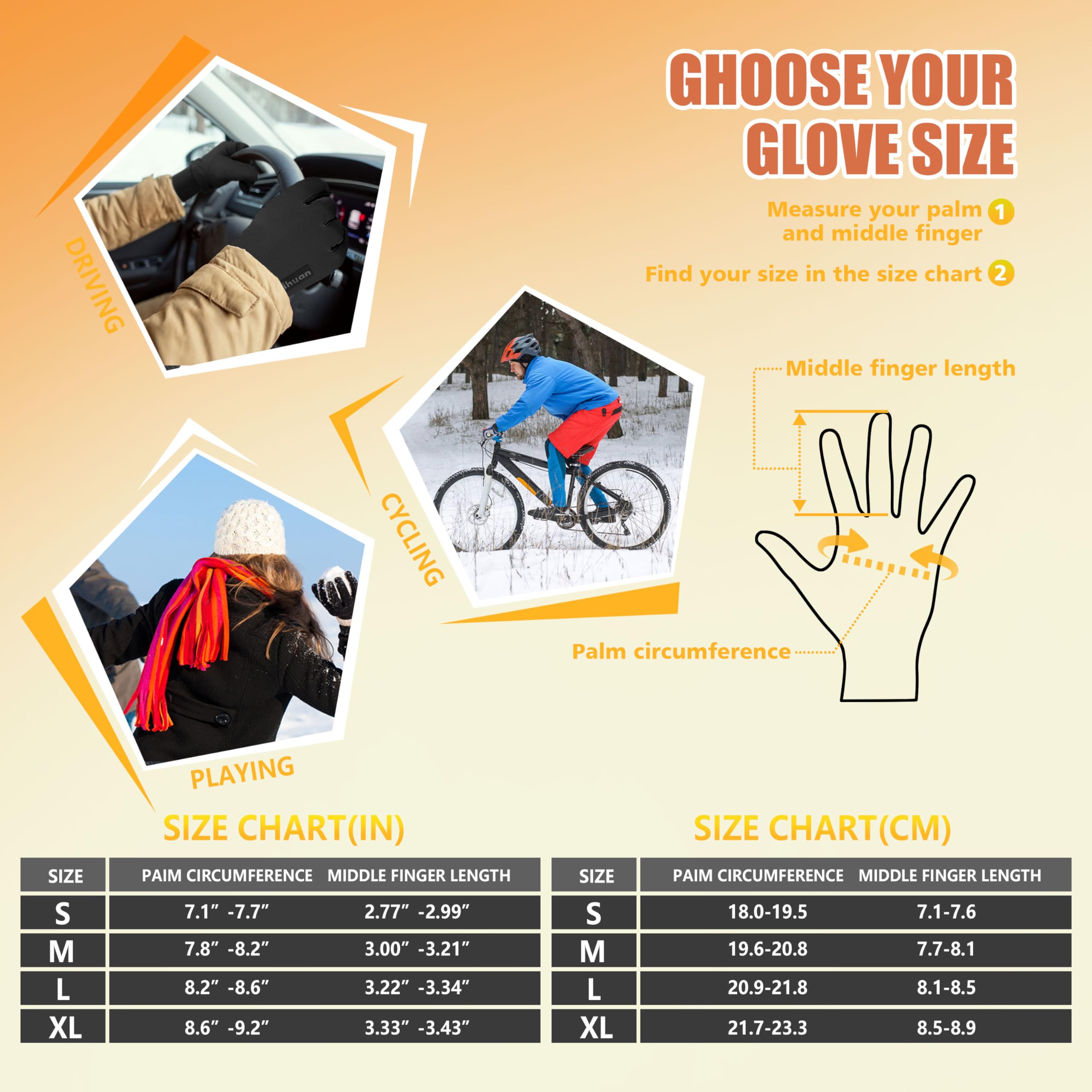 ihuan Winter Gloves for Men Women - Cold Weather Gloves for Running Cycling, Snow Warm Gloves Touchscreen Finger