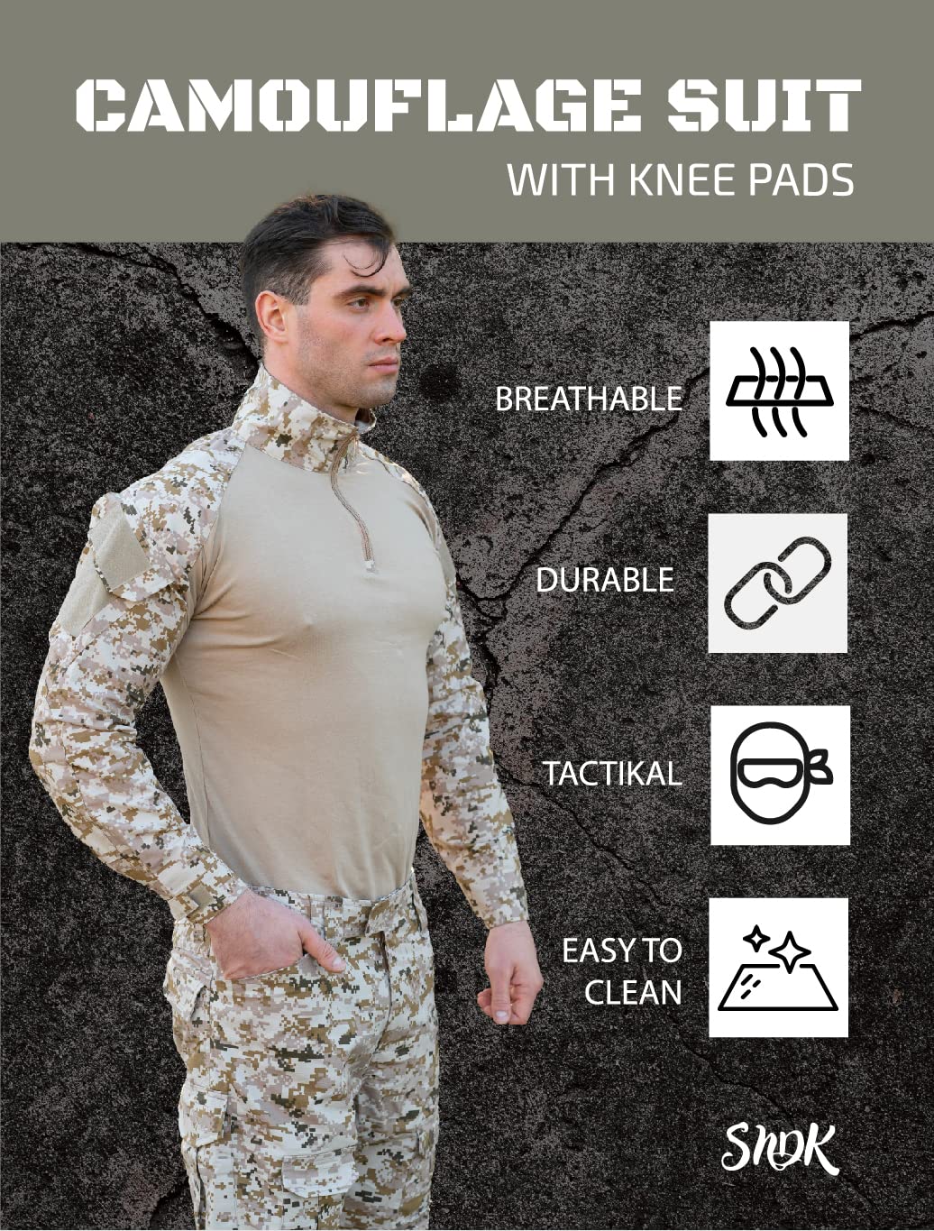 Military Uniform for Men - Camo Long Sleeve Shirt Men & G3 Combat Pants with Knee Pads - Combat Camouflage Tactical Suit - Fishing, Hunting, Shooting, Paintball, Airsoft Clothes 1/4 Zip (X-Large)