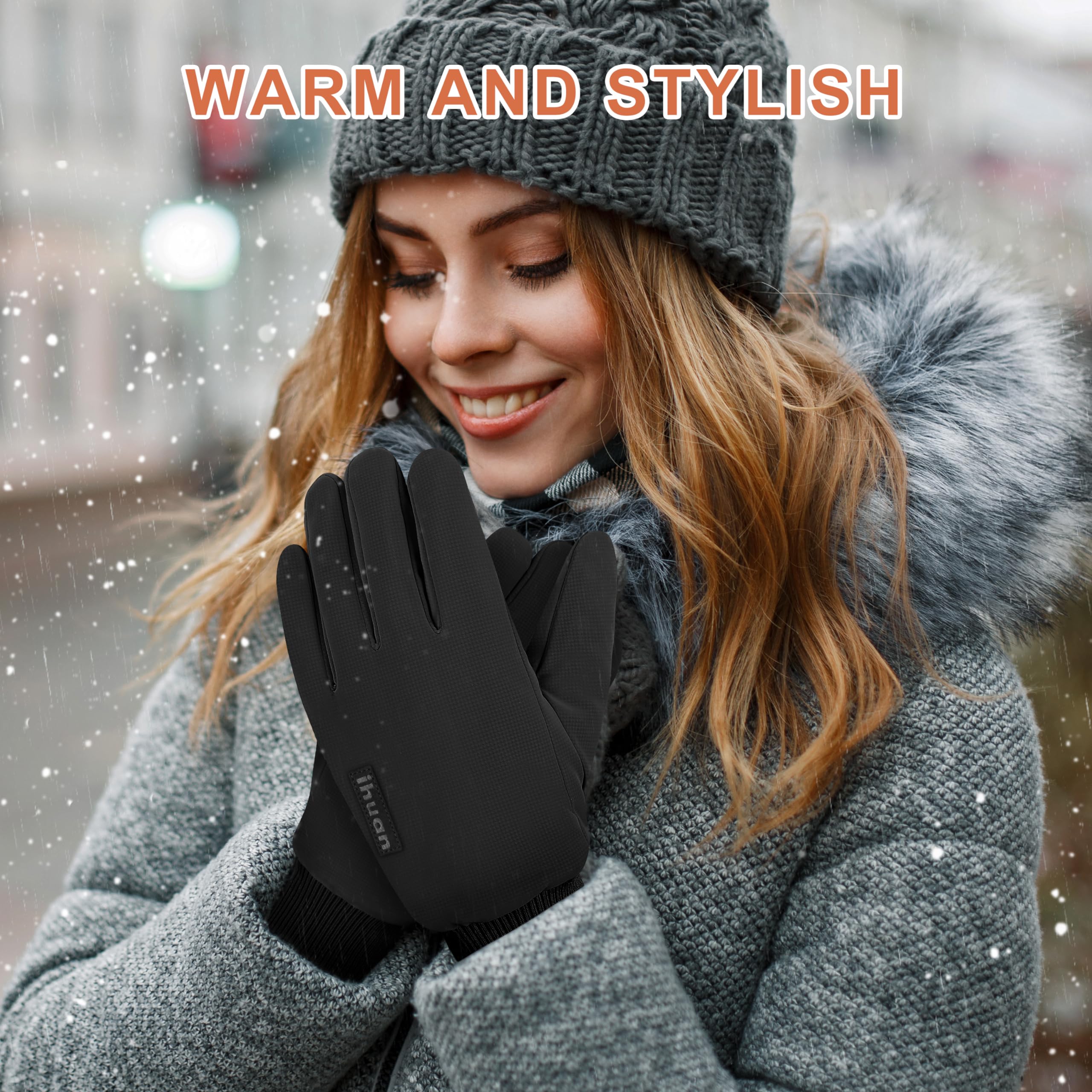 ihuan Winter Gloves for Men Women - Cold Weather Gloves for Running Cycling, Snow Warm Gloves Touchscreen Finger