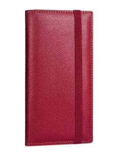 yarnic checkbook cover for personal checkbook, checkbook holder with pen holder & built-in clear plastic divider for duplicate checks (dark red)