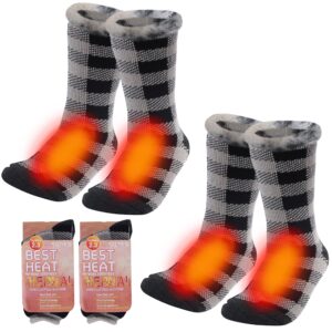 sunew winter warm thermal socks, mens outdoor cold weather comfy skiing working thermal socks 2 pack black white plaid large