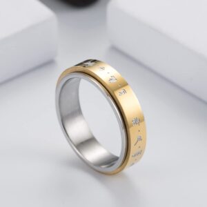 ANIEJUFI Stainless Steel God of Wealth Mantra Spinner Ring Buddhist Amulet Lucky Band Rings Gold Size 7