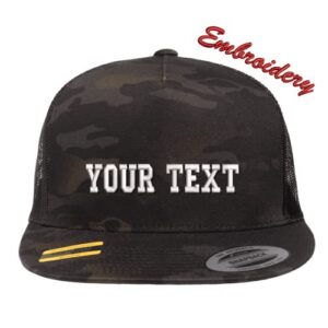 personalize text five-panel classic trucker cap - 6006 - / custom text hats/embroidery text hats/flat bill hat (multicamblack/black)