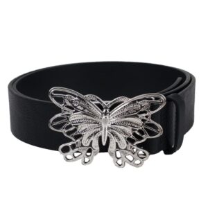 fairy grunge leather belts y2k women butterfly fairycore punk goth buckle grommet waist belt accessories (black,110cm/43?)