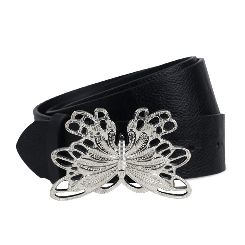 Fairy Grunge Leather Belts Y2K Women Butterfly Fairycore Punk Goth Buckle Grommet Waist Belt Accessories (Black,110cm/43?)