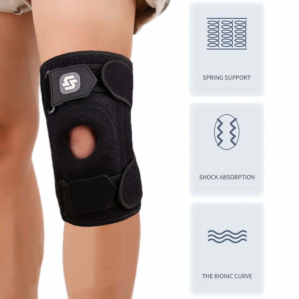 Hiski Knee Braces for Knee Pain for Teenagers Womens, Compression Knee Sleeve with 4 Spring Stabilizers for Knee Support, Adjustable Knee Compression Sleeve for Meniscus Tear,Pain Relief or Sports