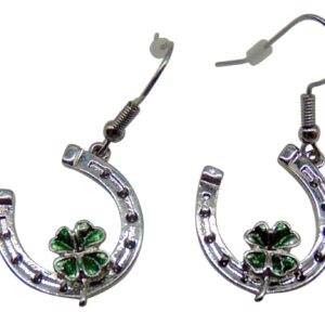 Shamrock Earrings Enamel Clover and Horseshoe Metal Irish Stud Ear Rings St Patrick's Day Fashion Accessory