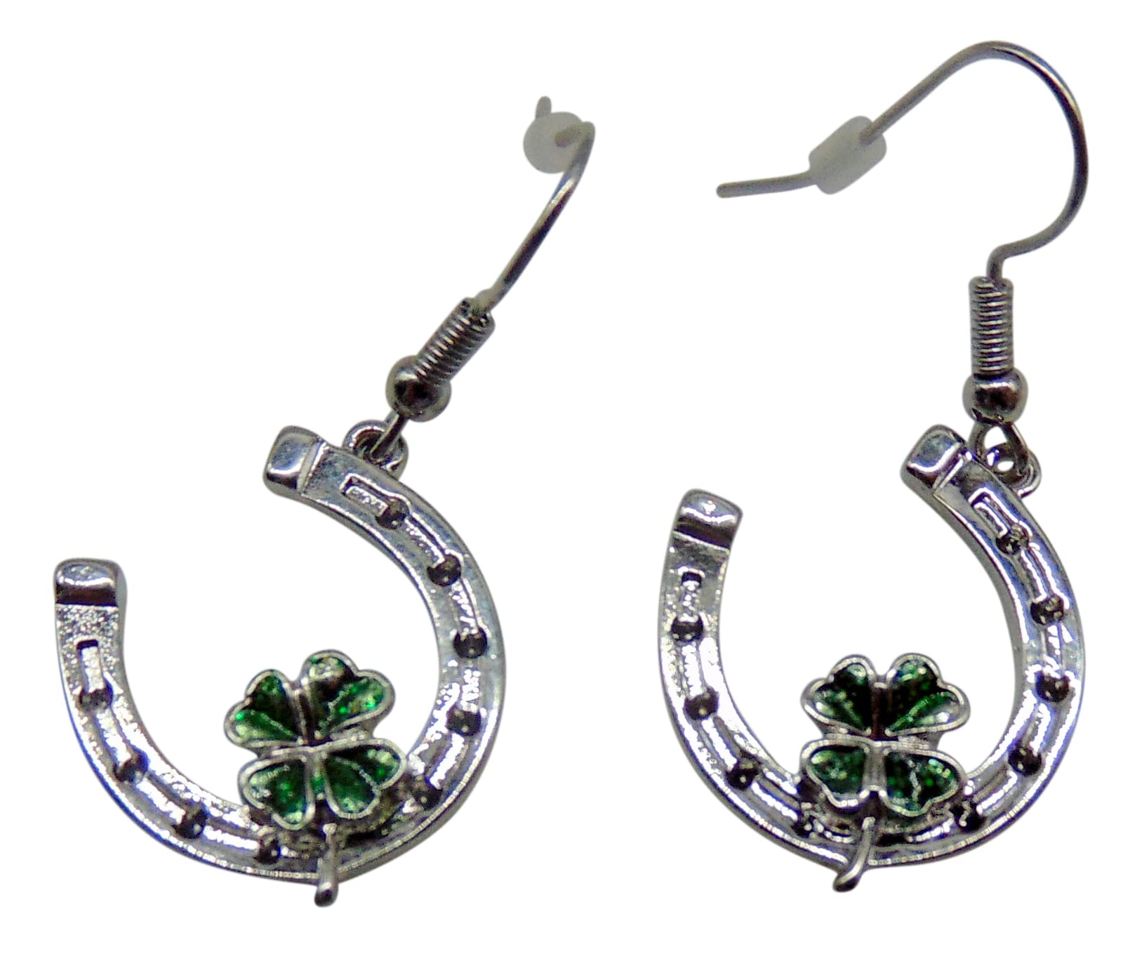 Shamrock Earrings Enamel Clover and Horseshoe Metal Irish Stud Ear Rings St Patrick's Day Fashion Accessory