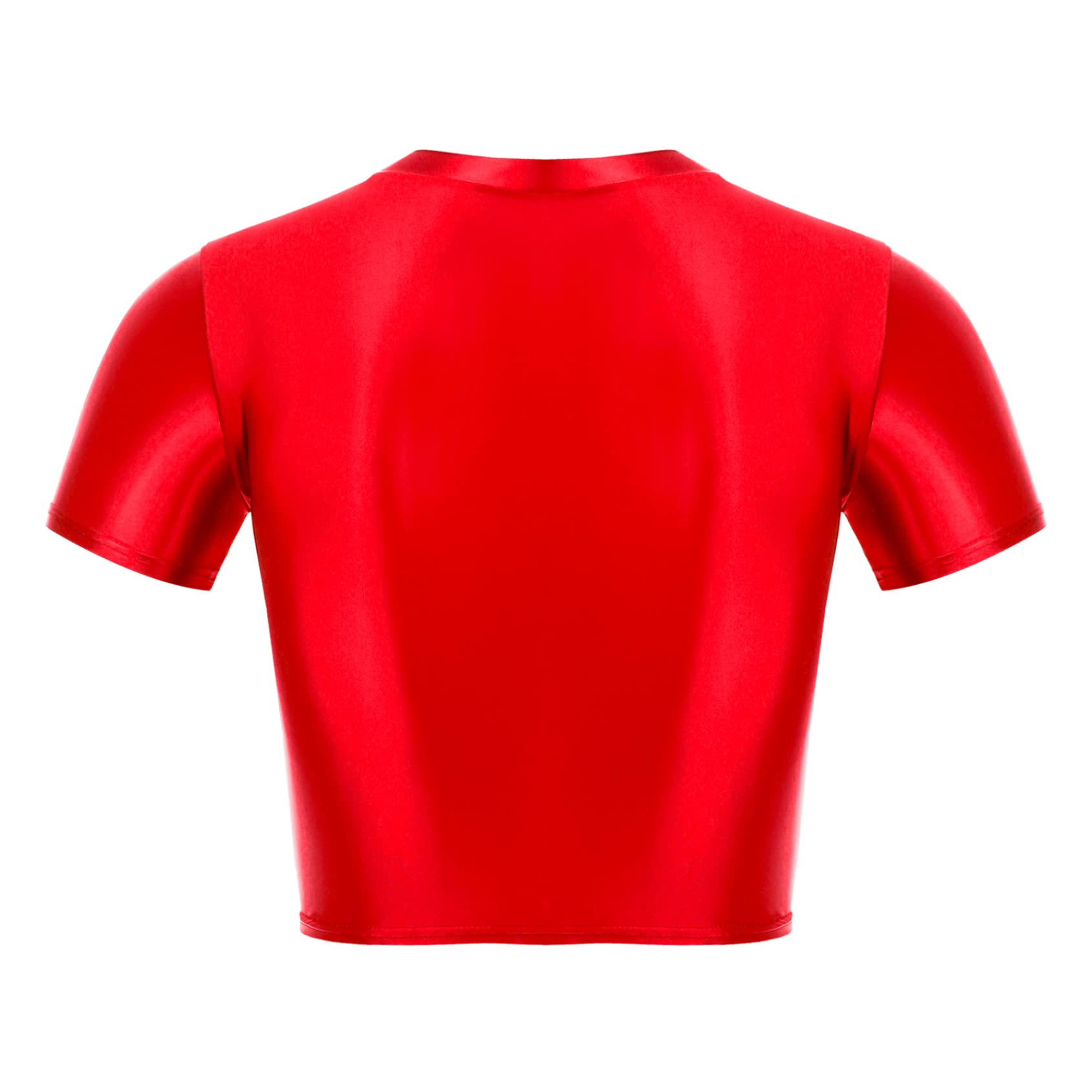 Yihuimin Men's Shiny Oil Short Sleeve Crop Tops Shirt Gym Sports Workout Compression T-Shirt Blouse Red Large