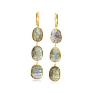 ross-simons labradorite triple-drop earrings in 18kt gold over sterling