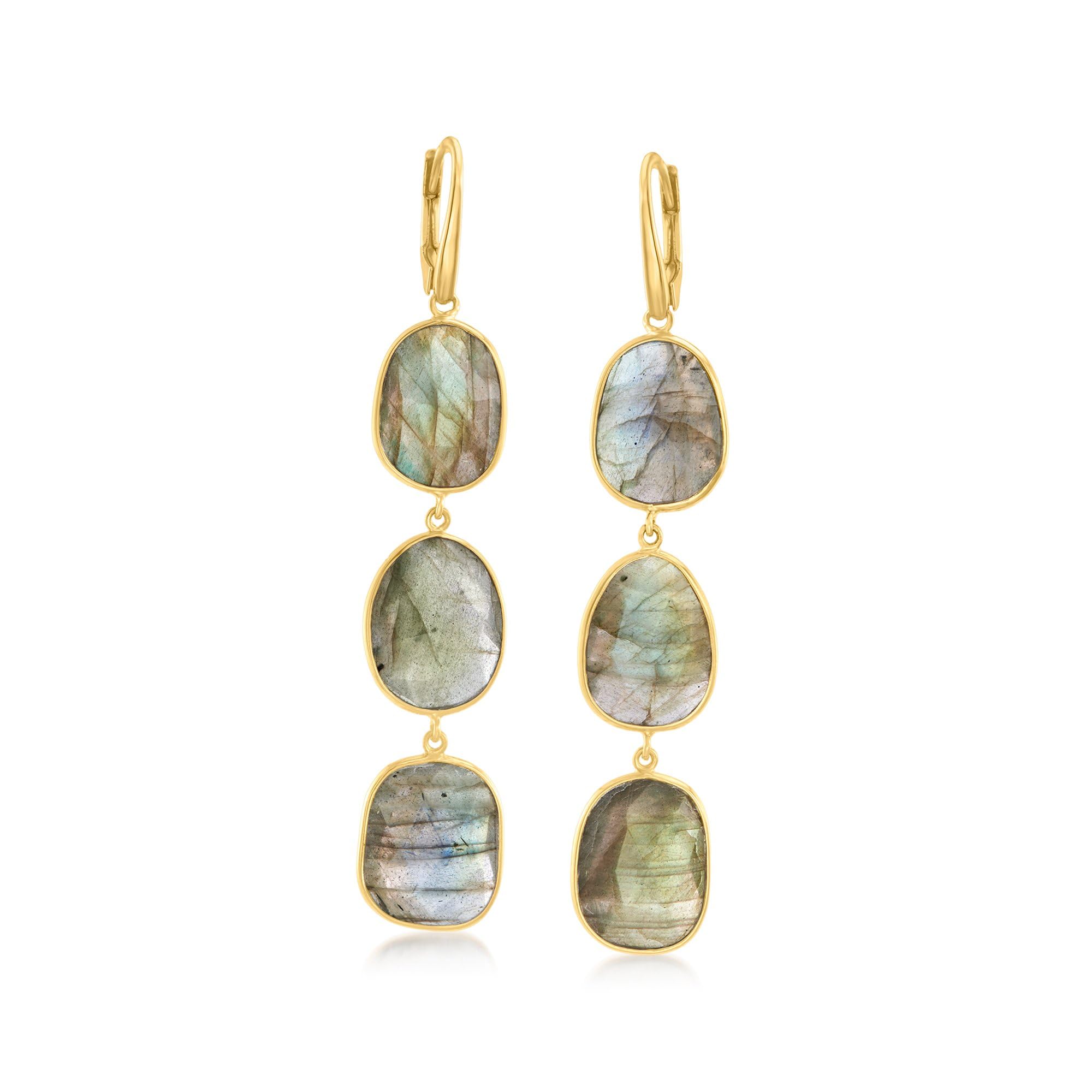 Ross-Simons Labradorite Triple-Drop Earrings in 18kt Gold Over Sterling