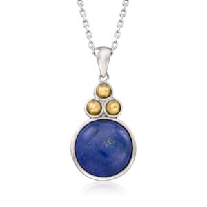 ross-simons lapis pendant necklace in sterling silver and 14kt yellow gold. 18 inches