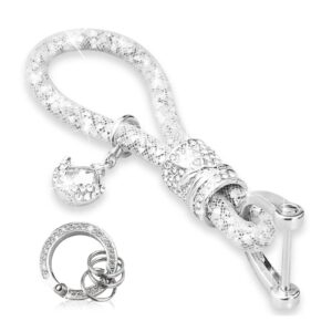 yonwait pack-1 b-ling crystal car keychain, keychain accessories with b-ling rhinestones, car key chains glitter key ring (silver)