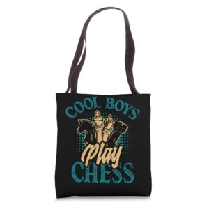 cool boys play chess funny chess tote bag