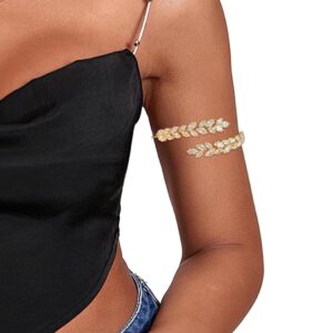 elabest rhinestone arm cuff bracelets leaf arm cuff bracelet leaves bracelet cuff armband bangle adjustable upper arm cuff jewelry for women (gold)