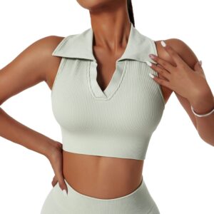 almaree longline sports bra yoga crop tops for women ribbed workout high impact athletic tank top with built in bra m grey