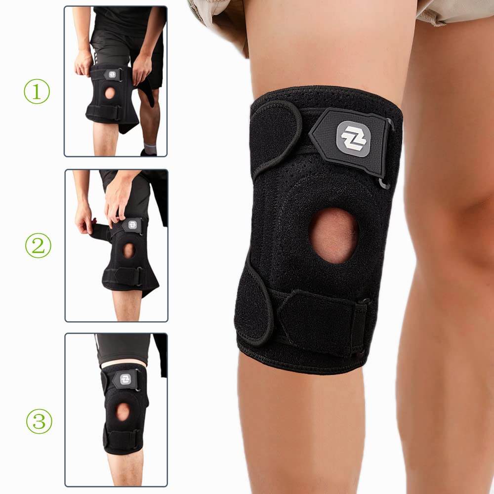 Hiski Knee Braces for Knee Pain for Teenagers Womens, Compression Knee Sleeve with 4 Spring Stabilizers for Knee Support, Adjustable Knee Compression Sleeve for Meniscus Tear,Pain Relief or Sports