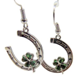 Shamrock Earrings Enamel Clover and Horseshoe Metal Irish Stud Ear Rings St Patrick's Day Fashion Accessory