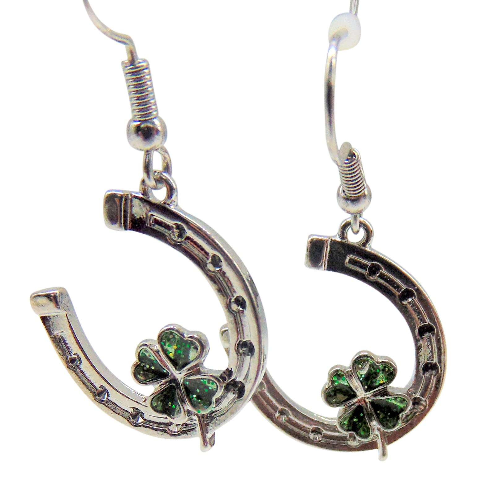 Shamrock Earrings Enamel Clover and Horseshoe Metal Irish Stud Ear Rings St Patrick's Day Fashion Accessory