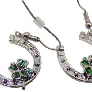 Shamrock Earrings Enamel Clover and Horseshoe Metal Irish Stud Ear Rings St Patrick's Day Fashion Accessory