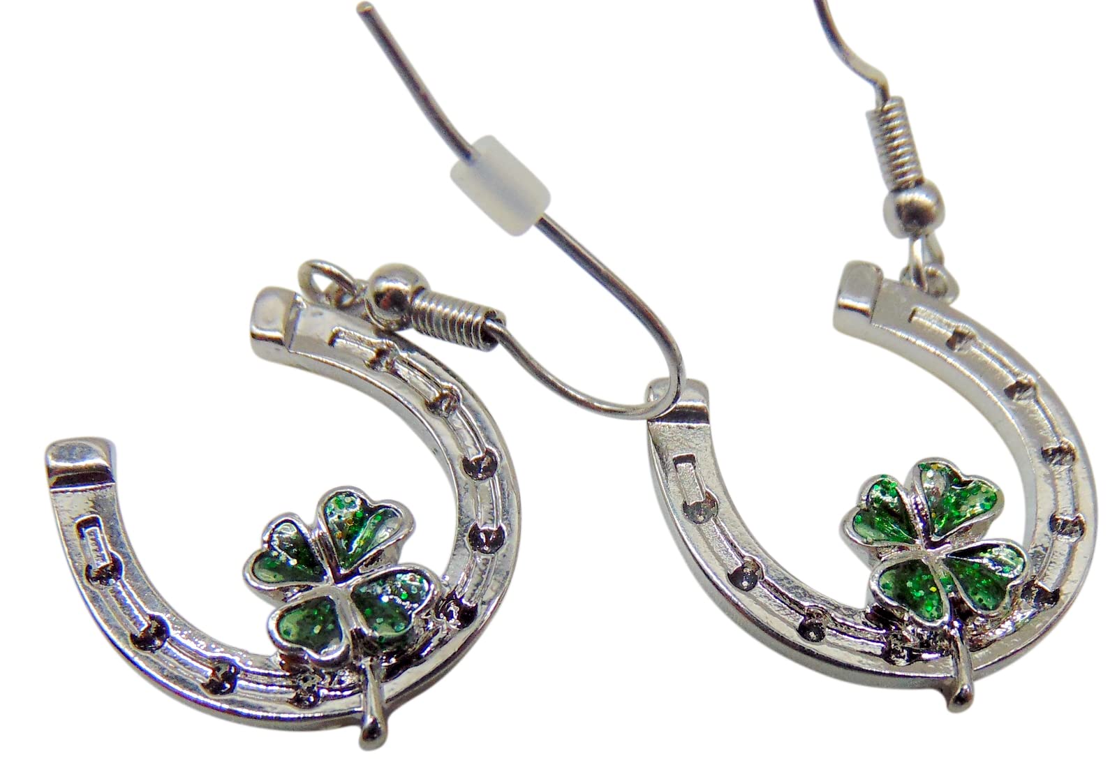 Shamrock Earrings Enamel Clover and Horseshoe Metal Irish Stud Ear Rings St Patrick's Day Fashion Accessory