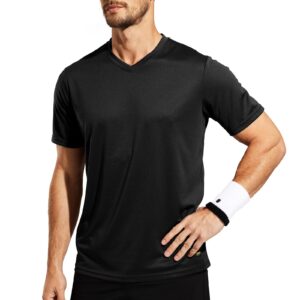 mier men's dry-fit workout tshirts moisture wicking active athletic performance v-neck t-shirt polyester tee black, xl