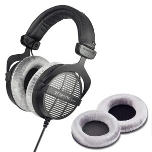 beyerdynamic dt 990 pro 250 ohm over-ear studio headphones for mixing, mastering, and editing (with extra grey earpad bundle)