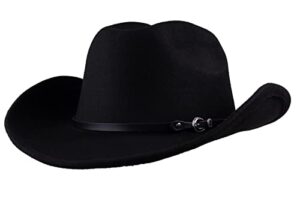 uwantc faux felt cowboy hats for men women western cowgirl hat with buckle black one size