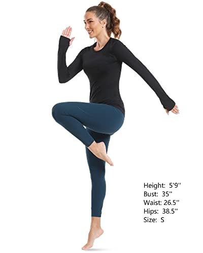 Stelle Womens Breathable Seamless Shirt with Thumb Holes for Yoga Sports Running Workout Athletic Slim Fit, Black, Large, Long Sleeve