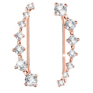 ear cuffs climber earrings for women s925 sterling silver hypoallergenic 7 diamonds earring with cubic zirconia bridal wedding earrings for birthday present (rose gold) (rose gold)