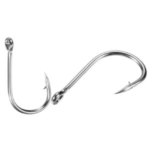 patikil 6# catfish hooks, 200 pack 0.31" claw fish hook fishing hook high carbon steel j shaped with barbs for freshwater saltwater, silver tone