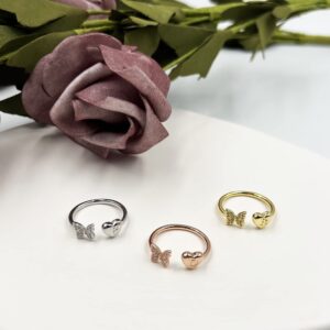 INENIMARTJ Initial Rings for Women Stackable Butterfly Initial Letter Rings Adjustable Crystal Inlaid M Capital Alphabet Ring S925 Silver Initial Jewelry