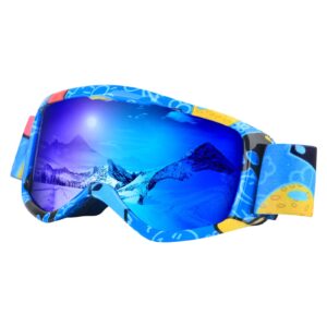 kids ski goggles, otg kids snow goggles anti fog uv protection double layer lenses snowboard goggles, helmet compatible goggles for boys girls toddler youth