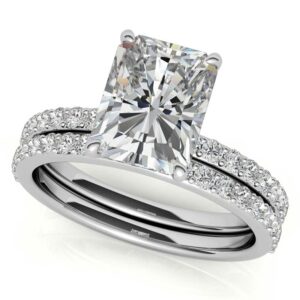 10k solid white gold handmade engagement ring 2 ct radiant cut moissanite diamond solitaire wedding/bridal ring for womens/her propose ring set (10.5)