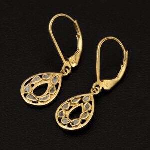 0.25 CTW Natural Polki Diamond Pear Shape Lever Back Earrings in Vermeil Yellow Gold Over Sterling Silver