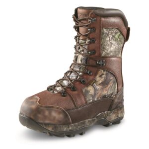 Guide Gear Leather Hunting Boots for Men Monolithic Extreme Waterproof Insulated, 2,400-gram Thinsulate Ultra Mossy Oak Country DNA 8.5D (Medium)