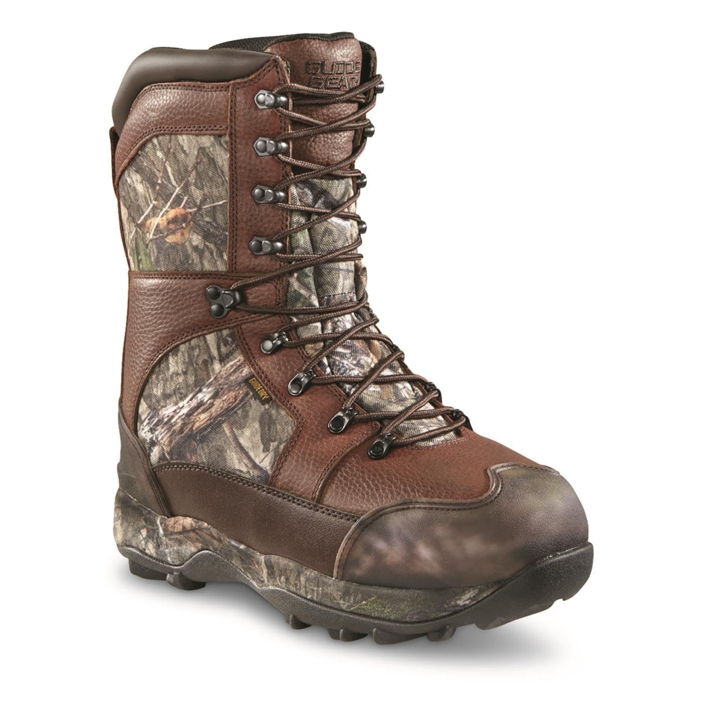 Guide Gear Leather Hunting Boots for Men Monolithic Extreme Waterproof Insulated, 2,400-gram Thinsulate Ultra Mossy Oak Country DNA 8.5D (Medium)