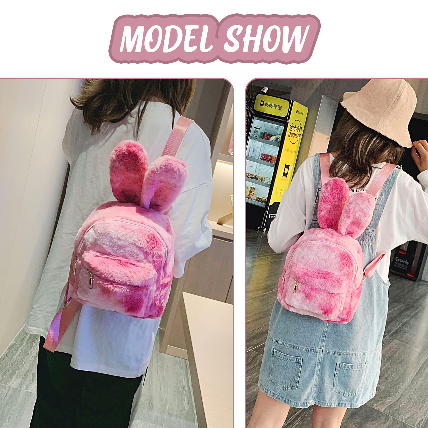 Lanpet Cute Bunny Backpacks for Women Rabbit Ears Backpack Fluffy Shoulder Bag Satchel